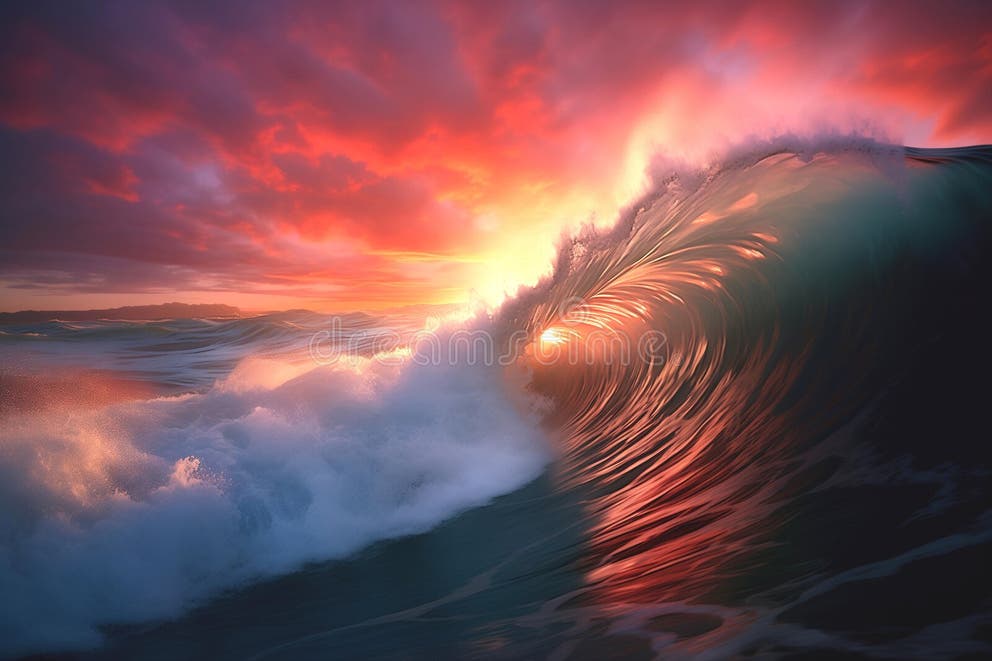 Dramatic Rouge Wave Captured at Sunset in Aivazovsky-like Style Stock ...