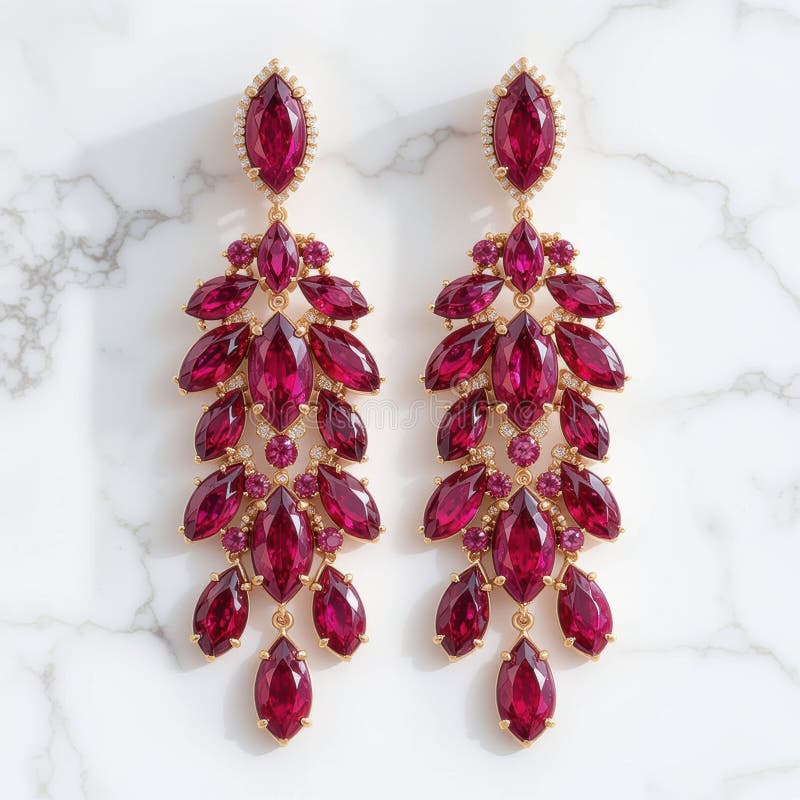 Dramatic Ruby Drop Earrings Featuring Marquise and Round Rubies ...