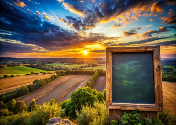 Dramatic Rural Landscape Viewed from Above Empty Chalkboard Under a ...