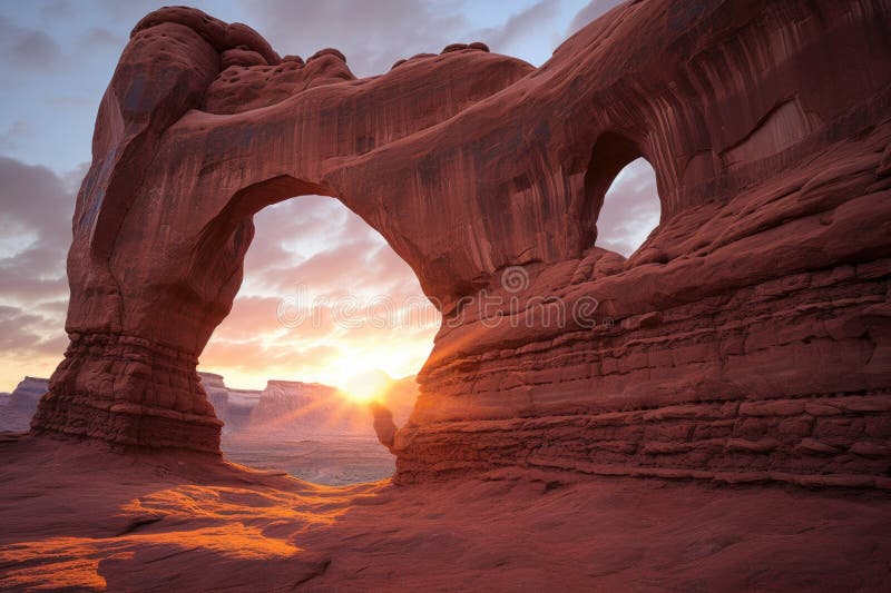 Dramatic Sandstone Arch with Glowing Sunset Stock Photo - Image of ...