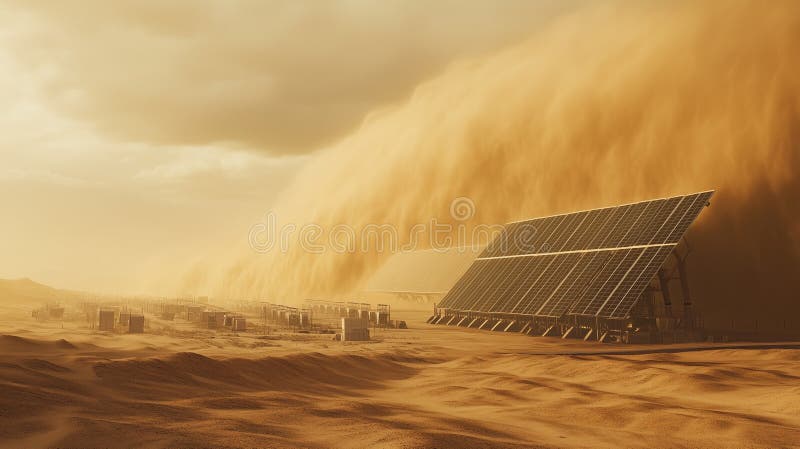 Dramatic Sandstorm Approaches Solar Panel Array in Arid Landscape ...