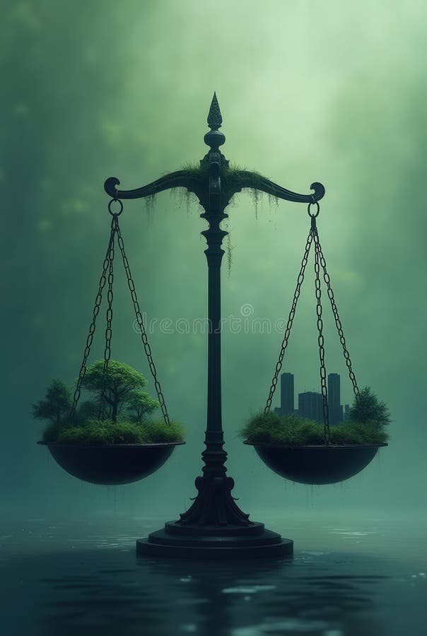 A Dramatic Scale Rests in Tranquil Waters, One Side Holding a Vibrant ...