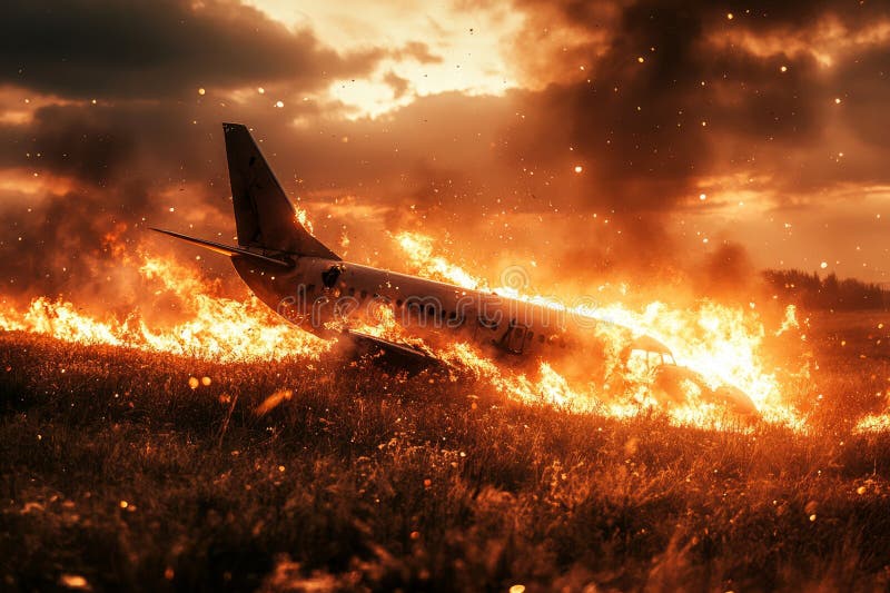 A Dramatic Scene of an Airplane Crash, Featuring Fire, Smoke, and Chaos ...
