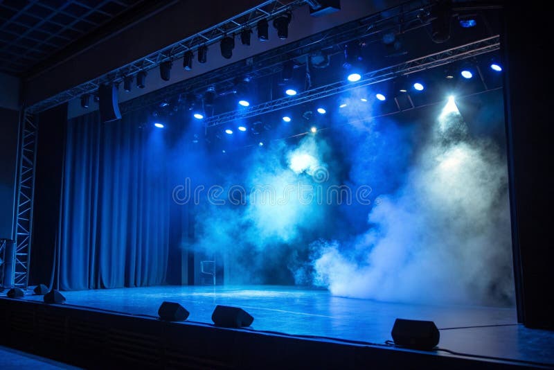 Blue Lights on the Stage and Smoke Stock Illustration - Illustration of ...