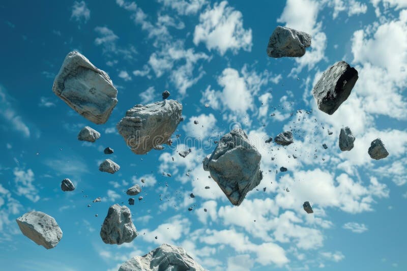 A Dramatic Scene with a Bunch of Rocks in Mid-air, Suspended by an ...