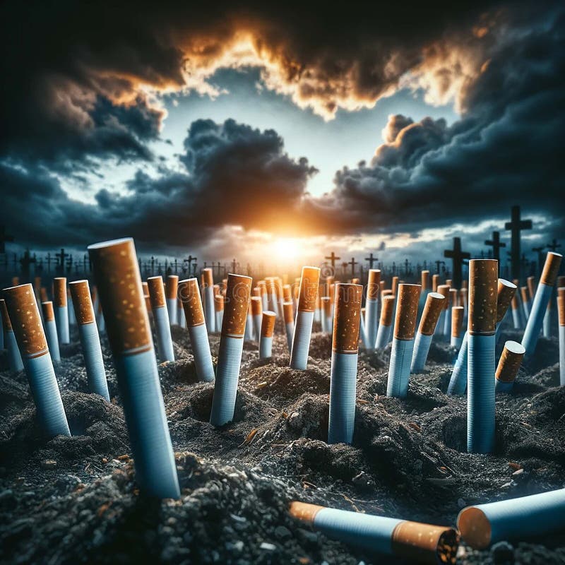 Cigarette Cemetery with Ominous Sunset Sky , AI Generate Stock ...