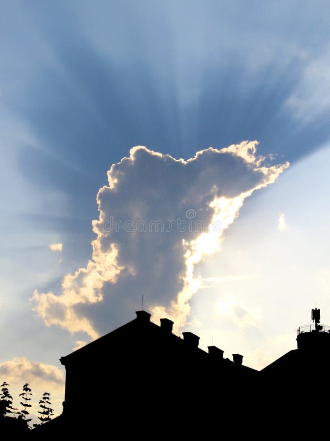 Dramatic Scene with City and Cloudy Sky Stock Image - Image of chimney ...
