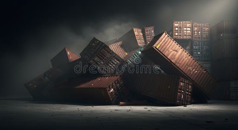 Fallen Shipping Containers, Dark Industrial Scene Stock Illustration ...