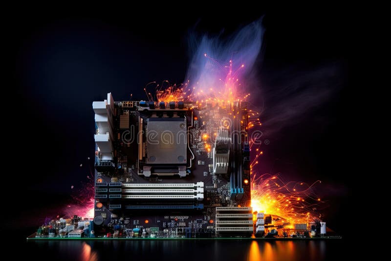Dramatic Scene of Computer Components Undergoing Intense Overclocking ...