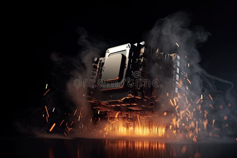 Dramatic Scene of Computer Components Undergoing Intense Overclocking ...