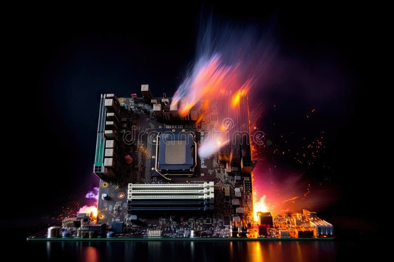 Dramatic Scene of Computer Components Undergoing Intense Overclocking ...