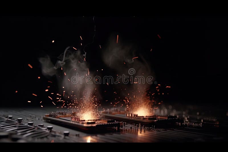 Dramatic Scene of Computer Components Undergoing Intense Overclocking ...