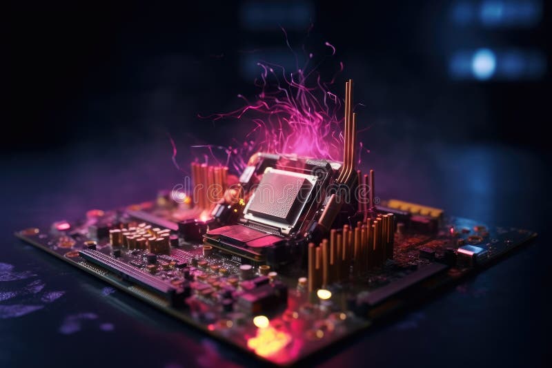 Dramatic Scene of Computer Components Undergoing Intense Overclocking ...