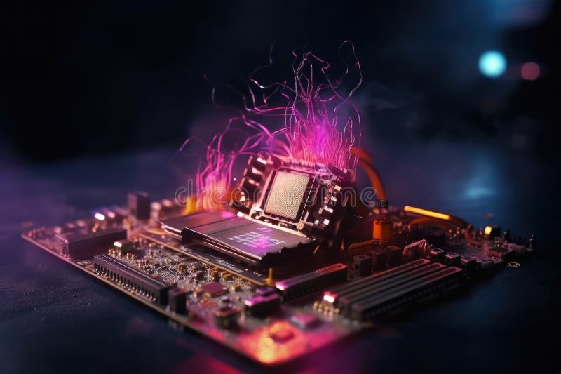 Dramatic Scene of Computer Components Undergoing Intense Overclocking ...