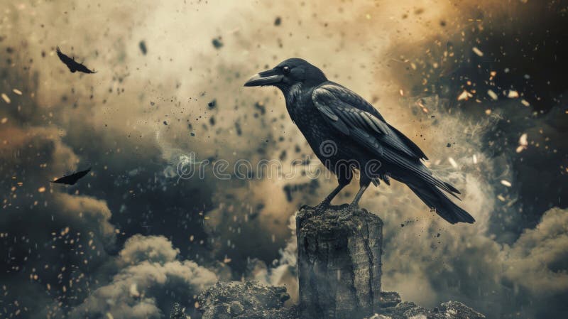 Dramatic Scene with Crow and Dark Clouds Stock Image - Image of ...