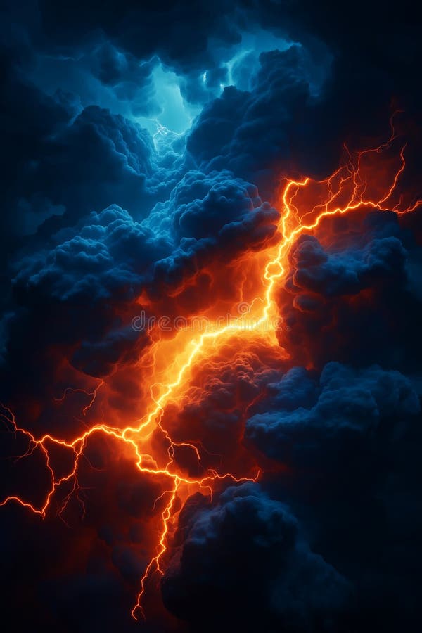 Dramatic Scene of Dark Clouds Illuminated by Bright Lightning Bolts ...