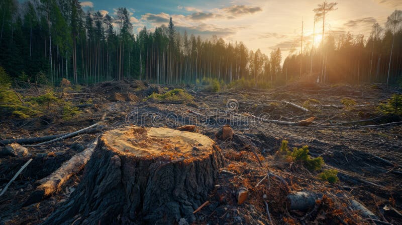 A Dramatic Scene of Deforestation with a Large, Freshly Cut Log in the ...