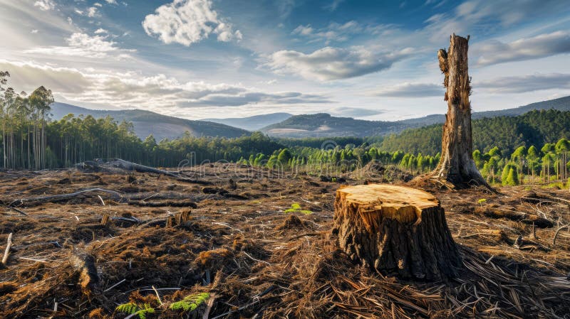 A Dramatic Scene of Deforestation with a Large, Freshly Cut Log in the ...