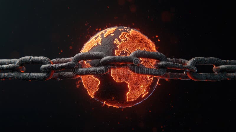 A Dramatic Scene Depicting the Earth Surrounded by Molten Chains ...