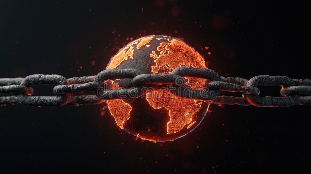 A Dramatic Scene Depicting the Earth Surrounded by Molten Chains ...