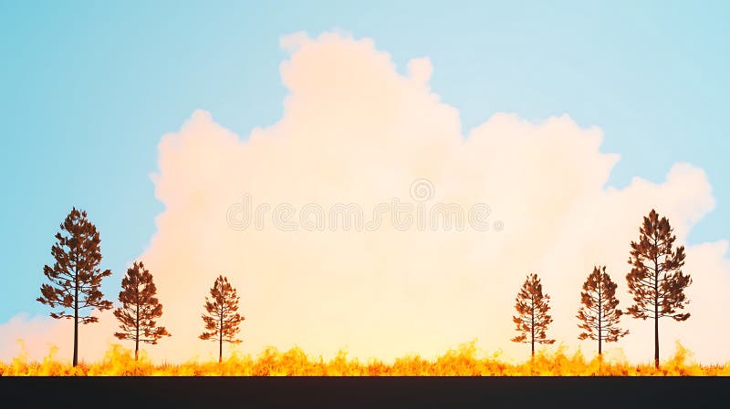 Dramatic Scene Depicting Forest Fire with Tall Trees Silhouetted ...