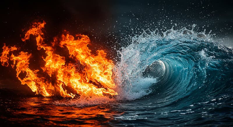 A Dramatic Scene Depicting a Stark Contrast between Fire and Water. on ...