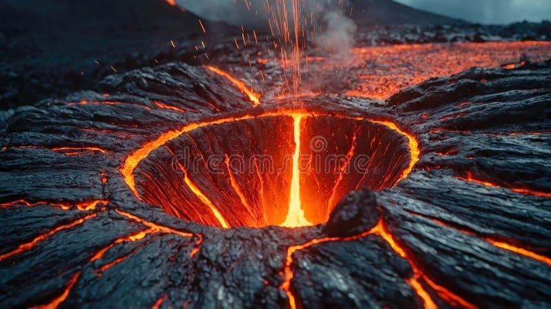 A Dramatic Scene of an Erupting Volcano with Flowing Lava and Smoke ...