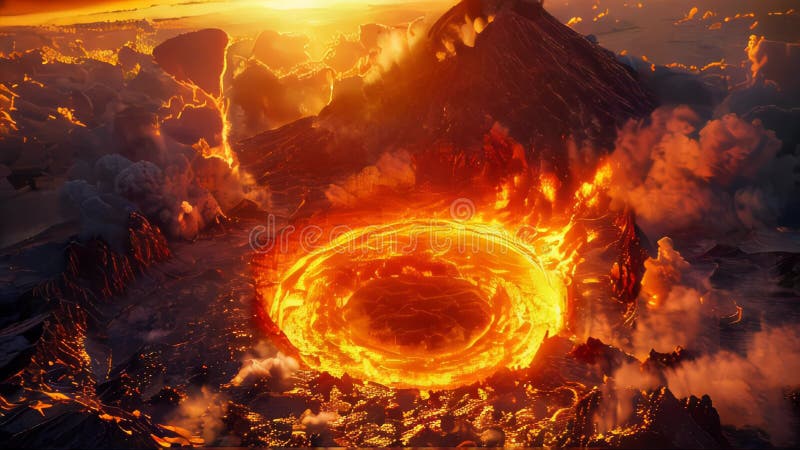 A Dramatic Scene of an Erupting Volcano with Flowing Lava and Smoke ...