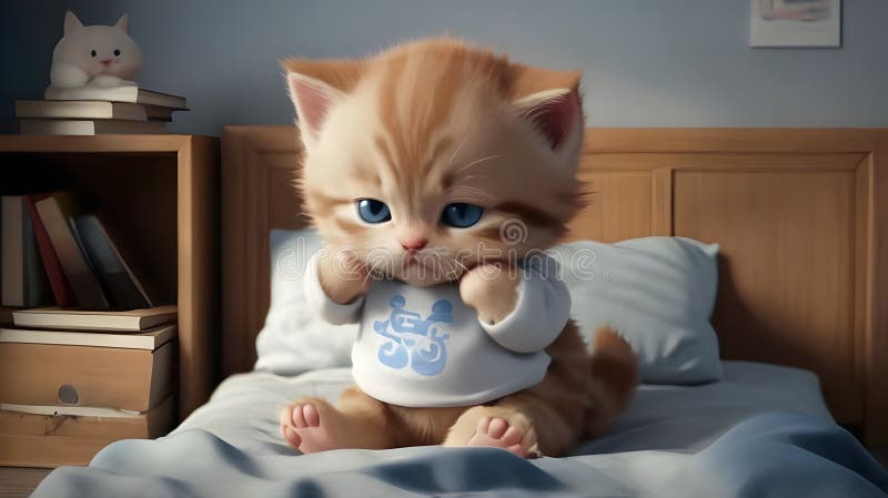 Sad Kitten Sitting and Crying in a Dramatic Scene Stock Illustration ...