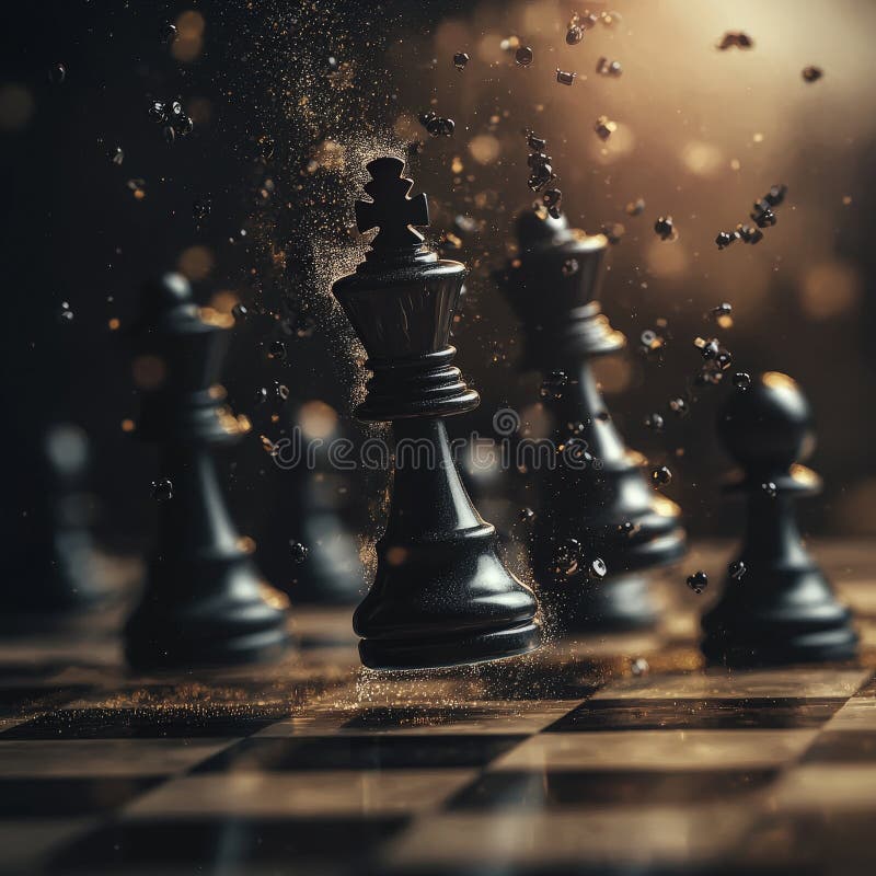 Chess Pieces Mid-battle with Flying Debris Stock Image - Image of dark ...
