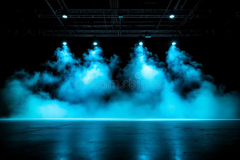 Dramatic Scene Featuring Blue Smoke and Lighting Effects in Dark Space ...