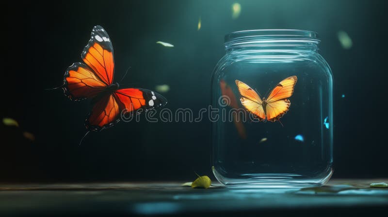 Monarch Butterflies and Jar in Dramatic Lighting Stock Photo - Image of ...