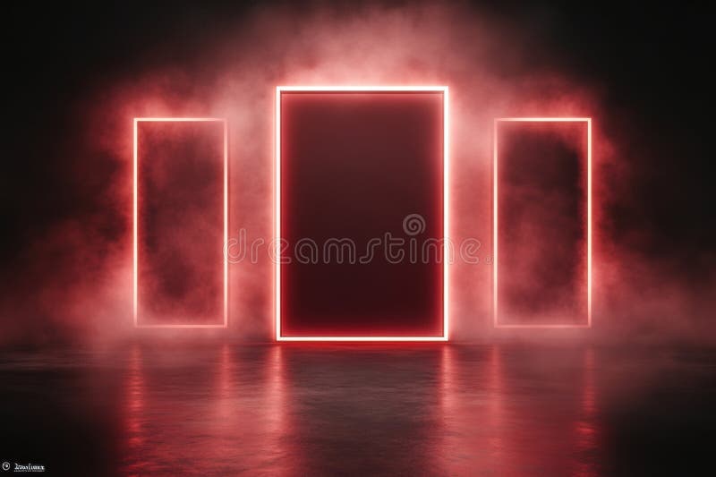 A Dramatic Scene Featuring Glowing Red Frames Against a Dark Background ...
