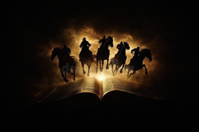 A Dramatic Scene Featuring Horsemen Emerging from Flames with an Open ...