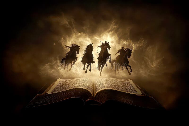 A Dramatic Scene Featuring Horsemen Emerging from Flames with an Open ...