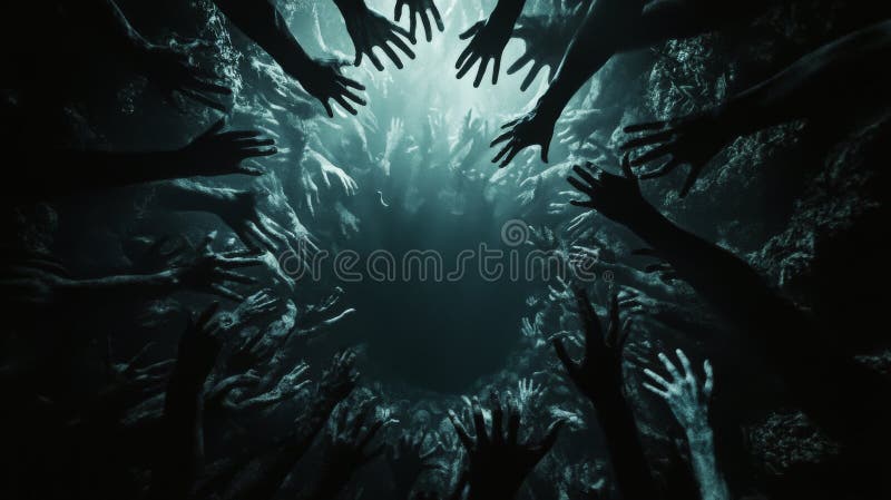 Abstract Depiction of Numerous Reaching Hands in Dark Void Stock Image ...