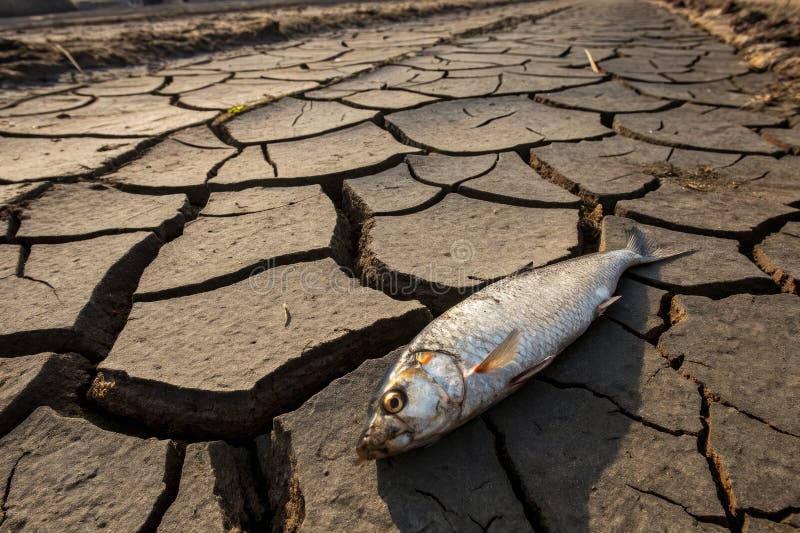 Dramatic Scene of a Fish that Died from Dehydration on Cracked, Parched ...