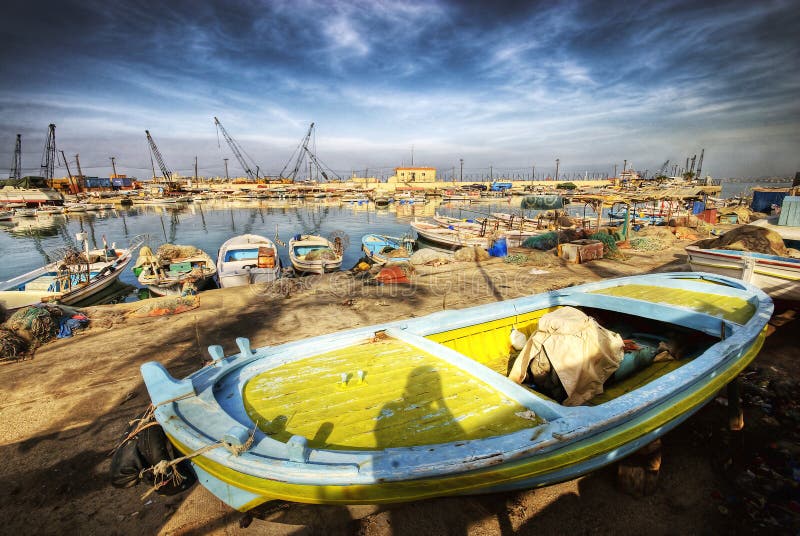 Dramatic Scene of Fishing Boats at a Port in Sidon Stock Photo - Image ...