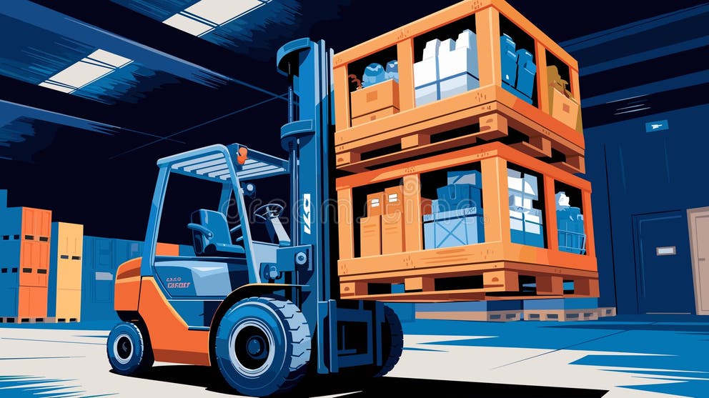 Dramatic Scene of a Forklift Lifting a Heavy Load. Stock Vector ...