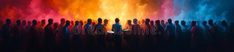 A Dramatic Scene of a Group of People Standing in Front of Fiery ...