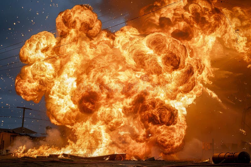 Massive Industrial Explosion and Fireballs Stock Image - Image of ...