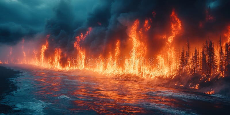 A Dramatic Scene of an Ice Landscape on Fire, Symbolizing the Impacts ...
