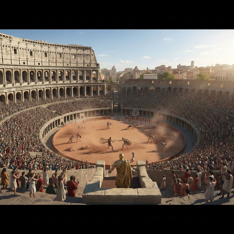 Dramatic Scene Inside the Ancient Roman Colosseum Featuring Gladiators ...