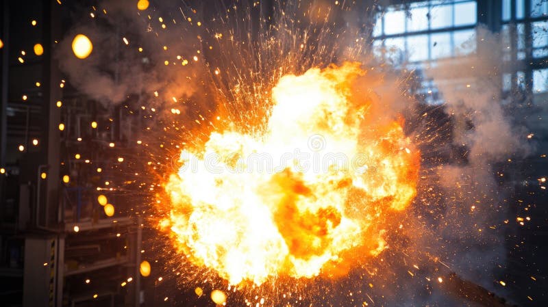 A Dramatic Scene of a Large Fire Explosion in a Building, with Flames ...