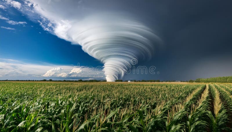 A Dramatic Scene with a Large Tornado Funnel Cloud Stock Illustration - Illustration of ...