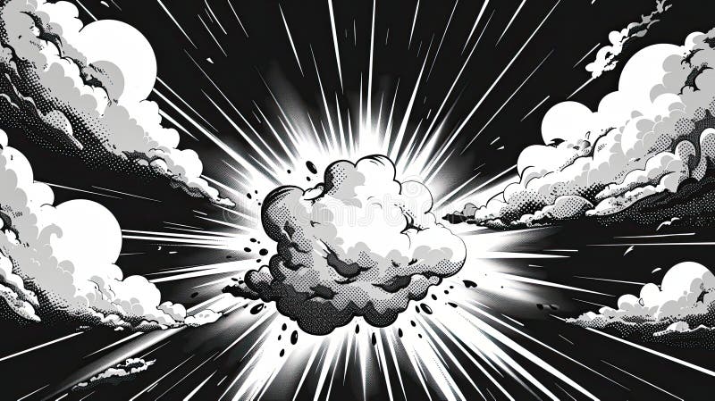 Dramatic Scene of Large, White Cloud Exploding with Radiating Lines and ...