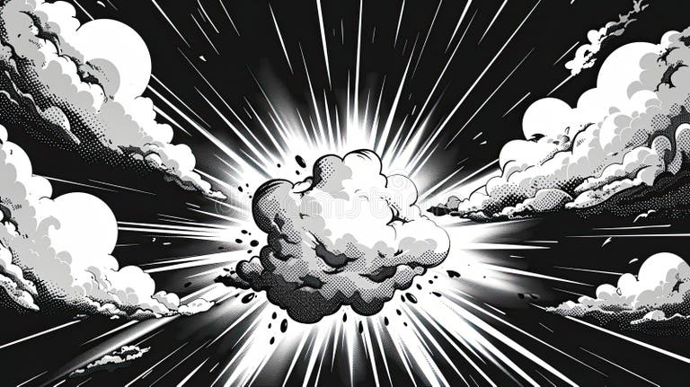 Dramatic Scene of Large, White Cloud Exploding with Radiating Lines and ...