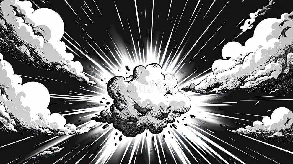 Dramatic Scene of Large, White Cloud Exploding with Radiating Lines and ...