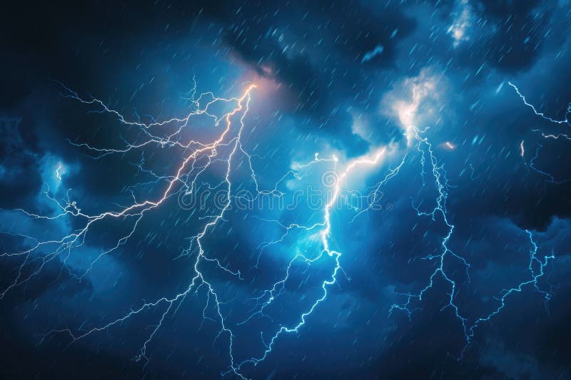 A Dramatic Scene of Lightning Strikes in the Sky. Suitable for Weather ...