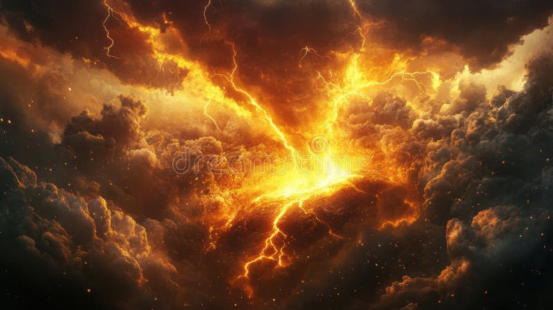 A Dramatic Scene of Lightning Striking through Dark, Swirling Clouds ...